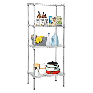 YYkokocat 4-Tier Shelving Unit 44" H x 18L x 12D Storage Shelves with Wire Shelf Liners Adjustable Small Closet Shelves Metal Shelf Rack for Storage Kitchen Pantry Laundry, 600Lb Capacity, Chrome