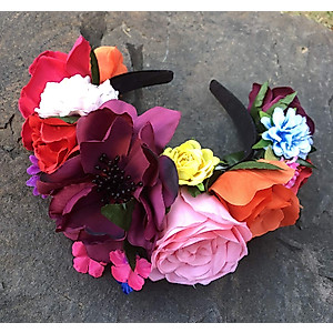 DreamLily Frida Kahlo Mexican Flower Crown Floral Headband Party Costume Day of the dead Headpiece NC12 (Mexican Crown)