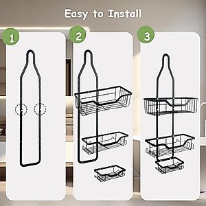 HMIEPRS Hanging Shower Caddy Over Shower Head, Bathroom Shower Organizer Hanging with Soap Holder Hooks, Large Capacity Shower Rack Basket Shelf for Towels, Sponge, Razor, Shampoo