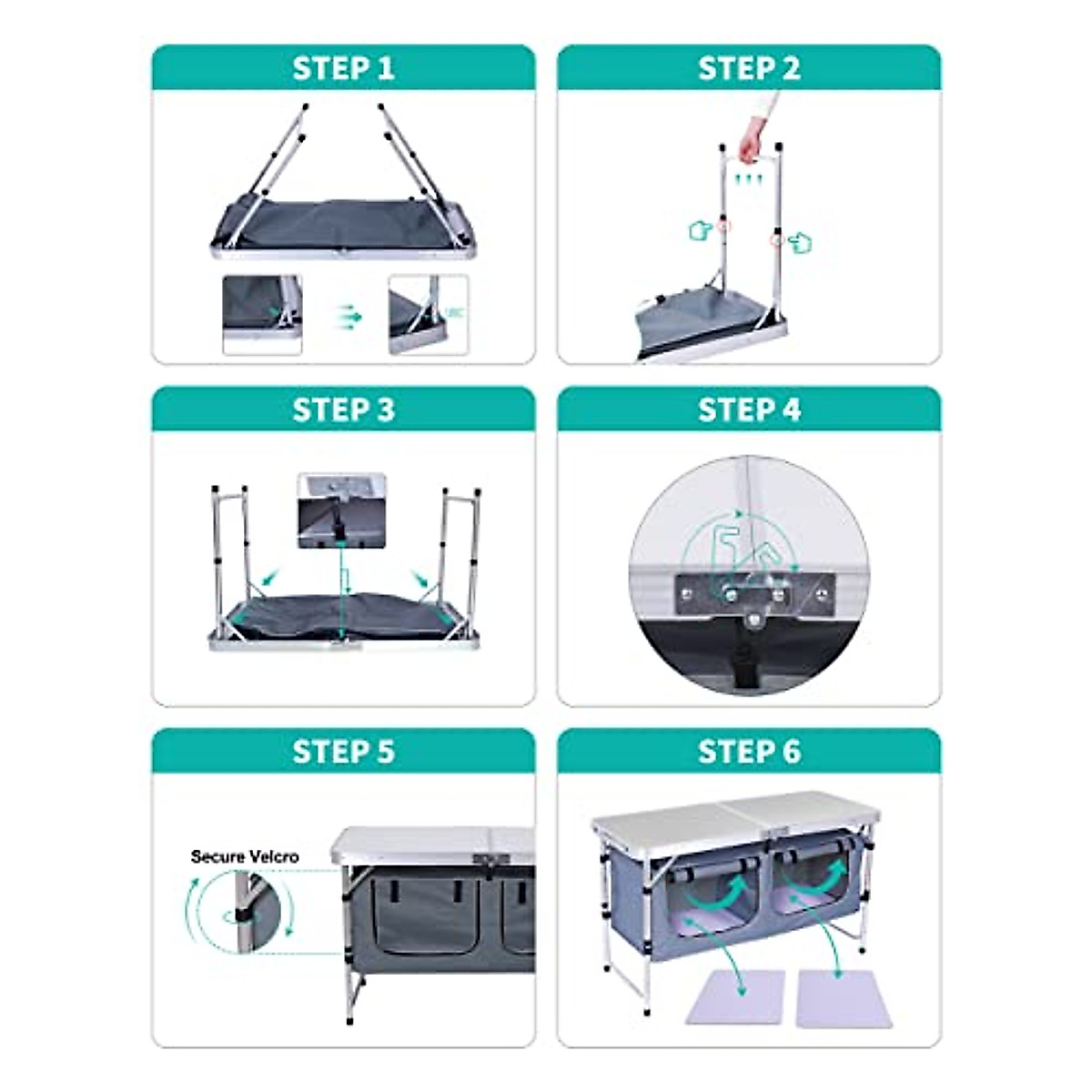 Nice C Folding Table Height Adjustable, Camping Table, Storage Kitchen Table, Lightweight Aluminum, with Carry Handle for Outdoor, Beach, BBQ, Picnic, Cooking, Festival, Indoor, Office