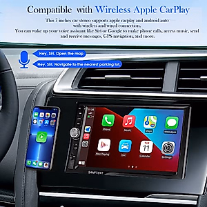 SANPTENT Double Din Car Stereo with Wireless Apple CarPlay & Android Auto, 7-Inch FHD Touchscreen Car Audio Receiver with Rear Camera, Subwoofer, FM Car Radio, USB/AUX/TF Input, Mirror Link, Bluetooth
