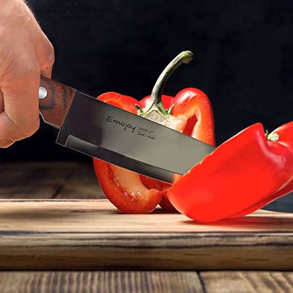 Emojoy Kitchen Knife Set,Knife Set for Kitchen with Block 6 Pcs High Carbon Stainless Steel Wooden Handle Knife Block Set without Steak Knives…