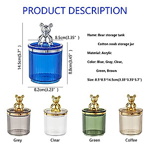 DASITON Bear Qtip Holder,Cotton Swab Holder,Bathroom Counter Organizer Containers Dispenser,for Cotton Rounds Pads Cotton Ball,Cotton Swab,Hair Clips,Ball Pad,tampon storage(Green