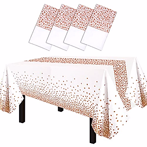 FECEDY 4 Packs 54"x108" Rose Gold Wave Point White Disposable Plastic Table Cover Waterproof Tablecloths for Rectangle Tables up to 8 ft in Length Party Decorations