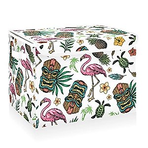 CaTaKu Ethnic Flamingo Turtle Storage Bins with Lids and Handles, Fabric Large Storage Container Cube Basket with Lid Decorative Storage Boxes for Organizing Clothes