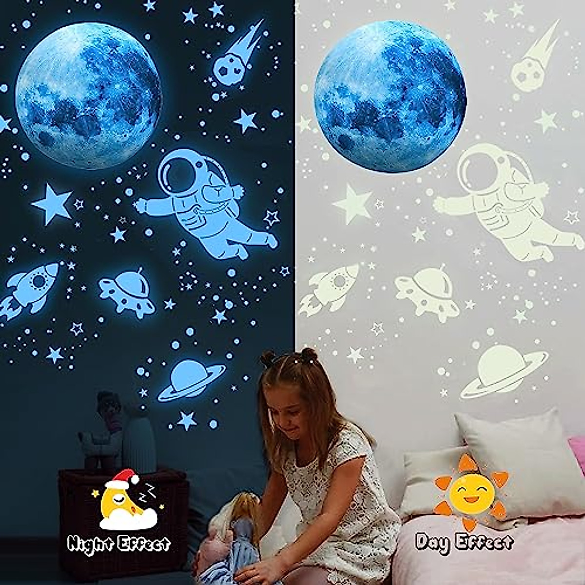 Glowing Stars for Ceiling, 1008 PCS Glow in The Dark Stars,Space Wall Decals Solar System Galaxy Planets Wall Stickers for Kids, Wall Decor for Girls Kids Bedroom Nursery Birthday Party Favor