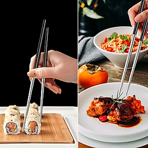 5 Pairs Stainless Steel Chopsticks, Slivek Reusable Premium Lightweight 304 Metal Chopsticks Dishwasher Safe, Non-slip, Lightweight, 9.05 inches (Black Silver)