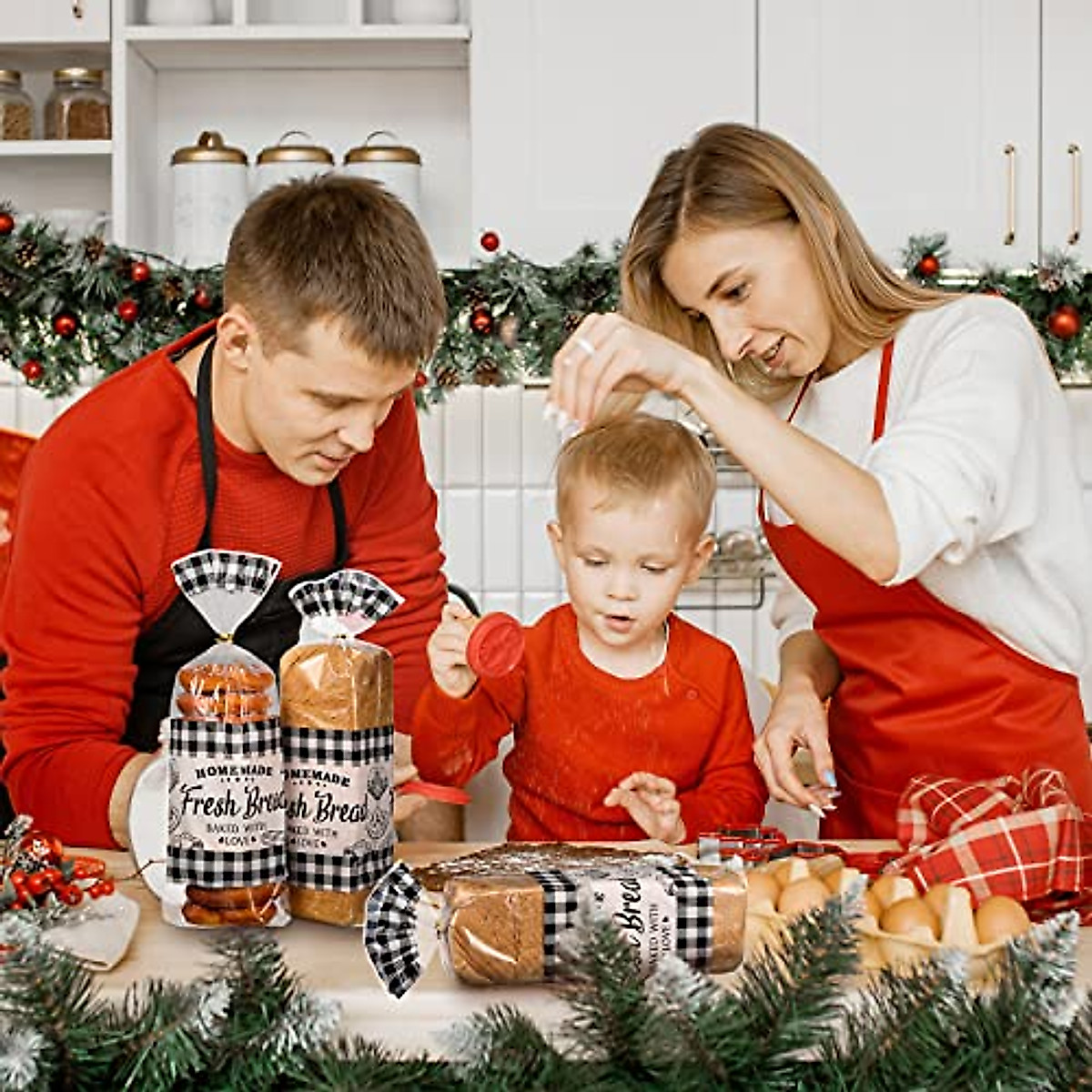 50 Pieces Bread Bags for Homemade Bread Christmas Clear Plastic Bread Bags with Twist Ties Black Buffalo Plaid Bread Bag Fresh Bread Bag for Rolls and Cookies for Home Bakers and Bakery