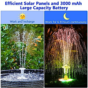 AISITIN 5.5W LED Solar Fountain Pump with LED Light, New Upgraded 3000mAh Storage Battery with 16 Nozzles Solar Bird Bath Fountains for Garden, Bird Bath, Pond, Swimming Pool