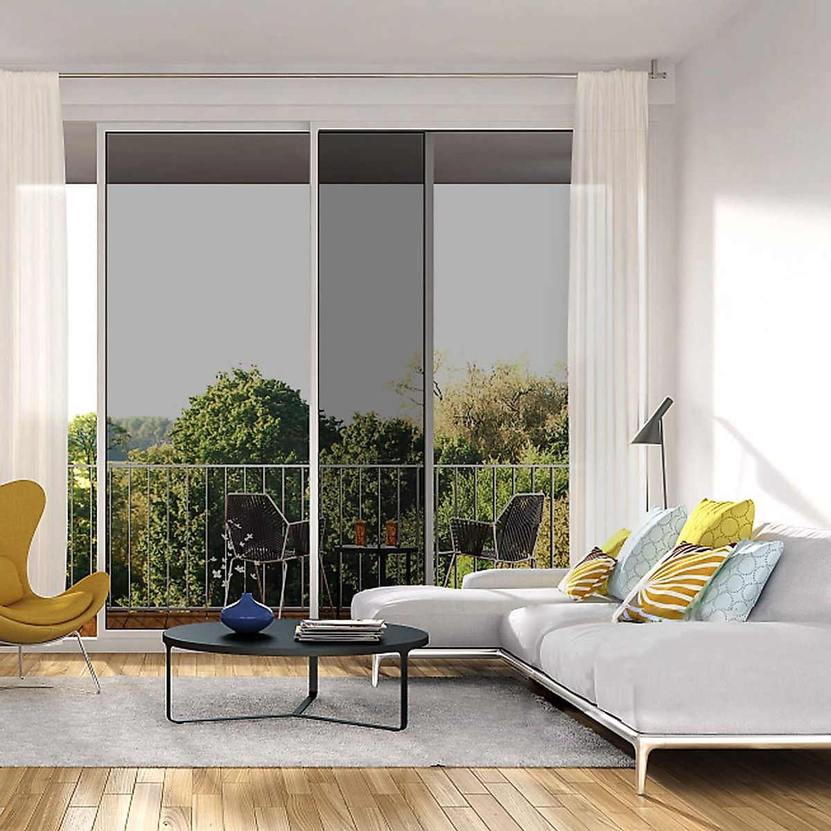 WPCTEV Window Film One Way Mirror Film Daytime Privacy Static Non-Adhesive Decorative Heat Control Anti UV Window Tint for Home and Office Black Silver 6 Mil 17.5 Inch x 6.5 Feet