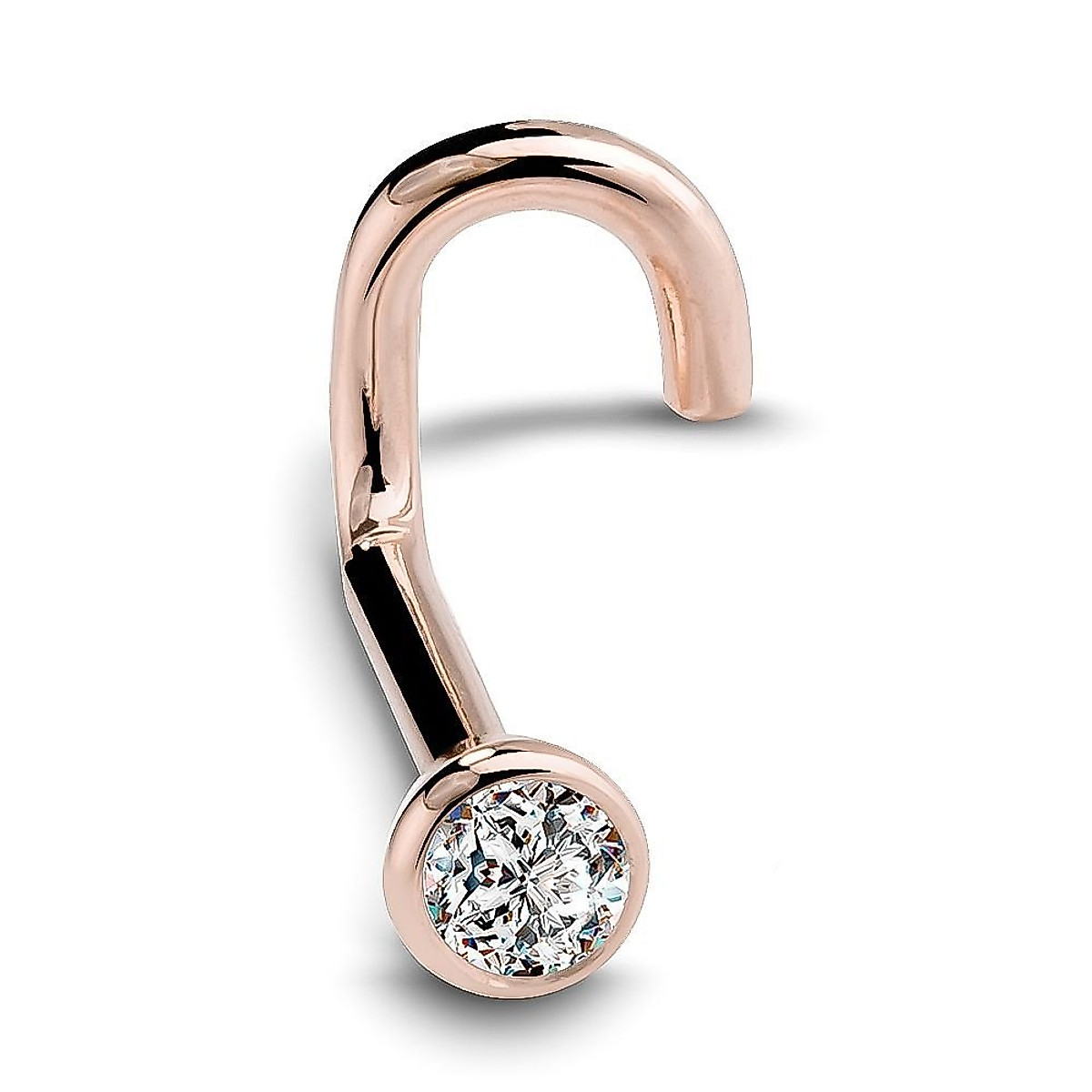 I1 1.5mm 0.015ct. t.w. Diamond Flush Bezel Set Diamond 14K Rose Gold Twist Nose Ring 18G