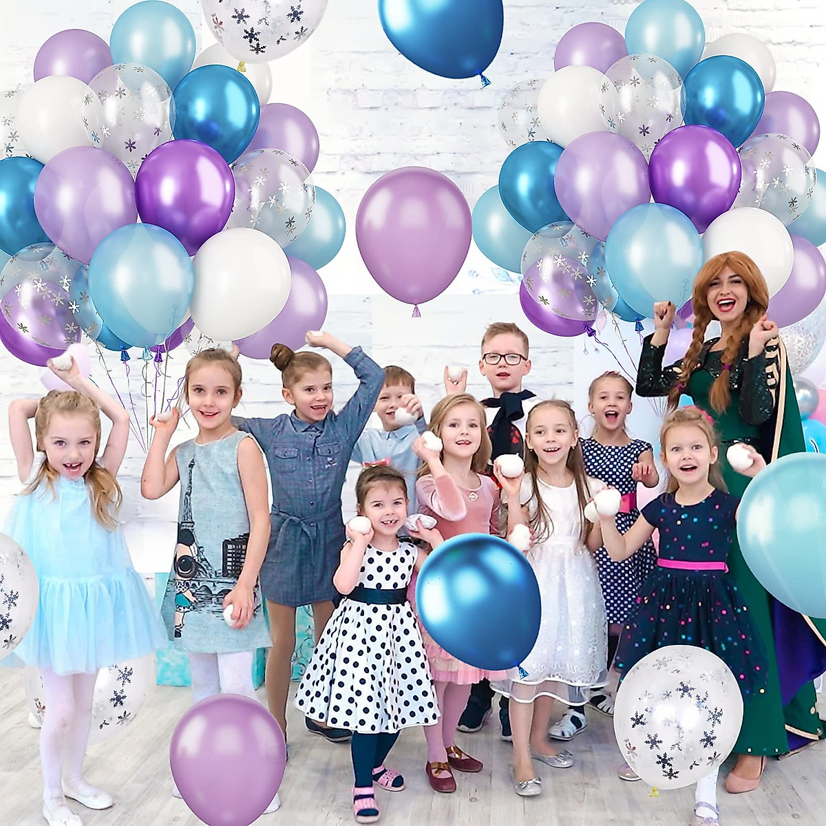 Paready Frozen Balloons, 60 Pcs 12 Inch Purple Blue Balloons White and Snow Confetti Latex Balloons for Girls Frozen Theme Party Supplies Ice Snow Theme Birthday Baby Shower Winter Party Decorations