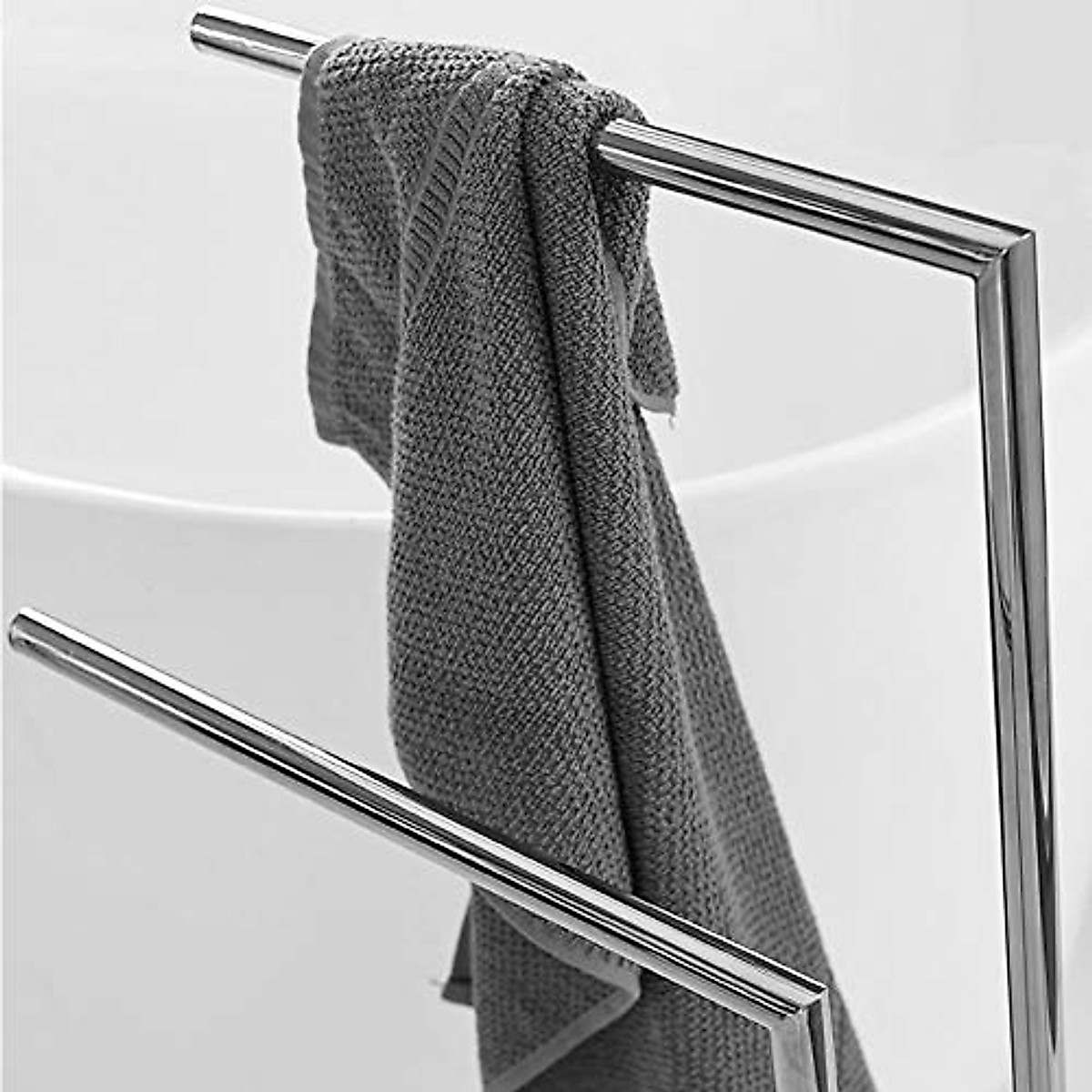 Towel Rack Stand Alone, 2 Tier Freestanding Towel Holder for Floor, Stainless Steel Bathroom Accessories with Marble Base, No Rust, Simple Assemblysilver