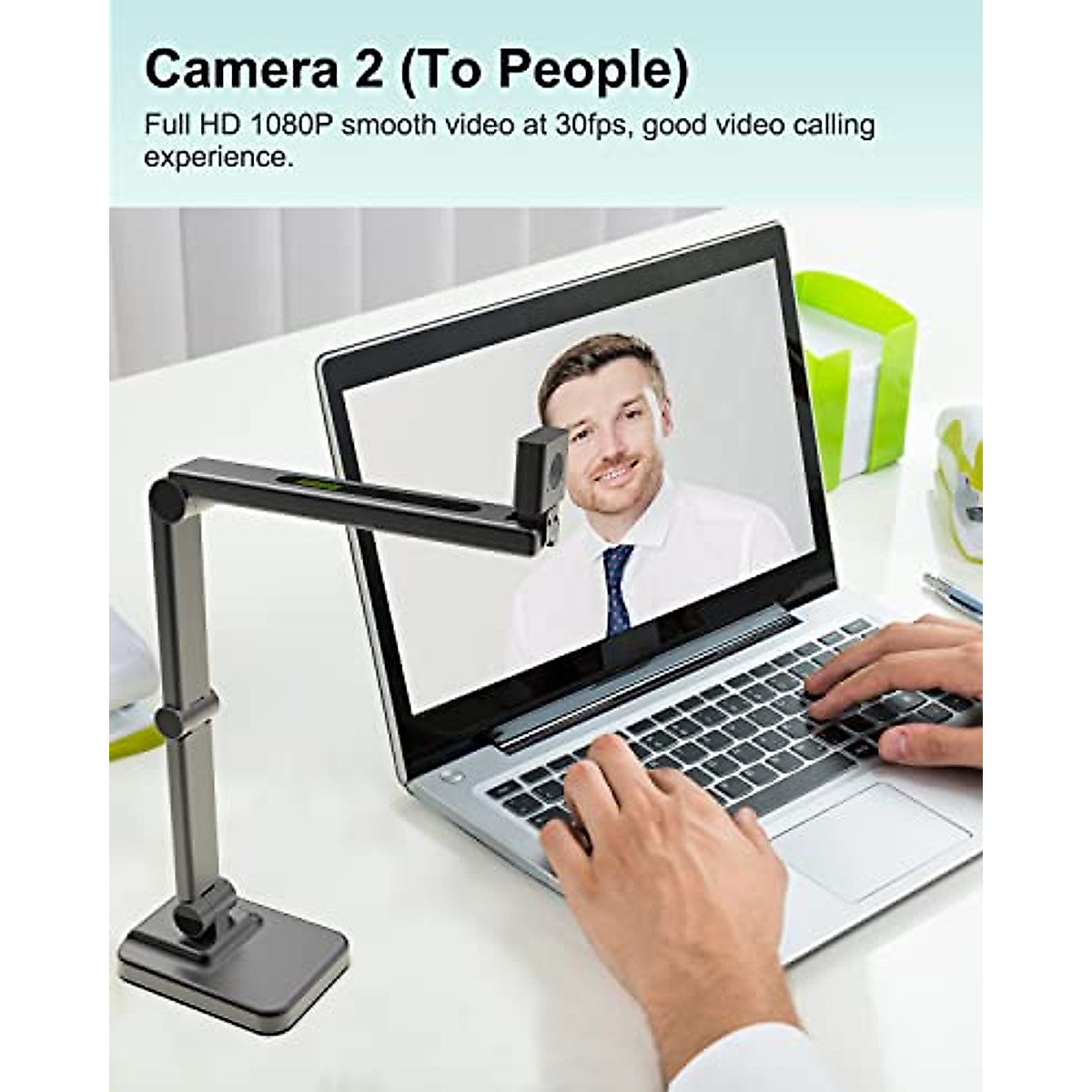 VIZOLINK 8MP Document Camera & Webcam with Noise-Canceling Microphone, A3-Size Capture, Auto Focus, 3-Levels Adjustable Brightness, for Live Demo, Home Office, Remote Teaching