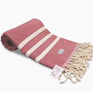 Agah Home Turkish Beach Towel - Large Beach Towel for Adults - Quick Dry Beach Towel for Bathroom - Sand Free Beach Towel for Vacation - Turkey Cute Cotton Beach Towel - 40' × 70' (Benek-Red)