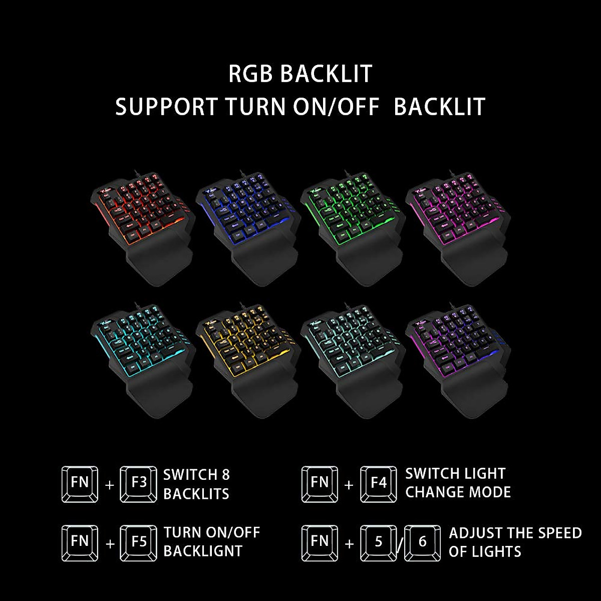 7KEYS One-Handed Gaming Keyboard RGB Backlit, 35 Keys Ergonomic Mini Keyboard with Wrist Rest, Half Keyboard for PC Gaming (Keypad Set B)