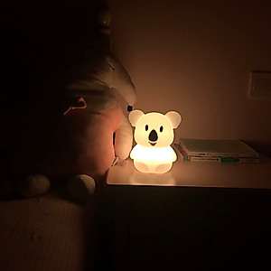 Glinrui Koala Night Light for Kids Silicone Bedside Bedroom Lighting, Baby Nursery Light Sleeping NightLights, Color Changing Lamps - Eye Caring, Adjustable Brightness & Color, Time Setting - Medium