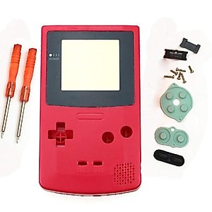 Full Housing Shell Housing Case Cover Skin Replacement Button for Nintendo Gameboy Color GBC Controller (Rose Red)
