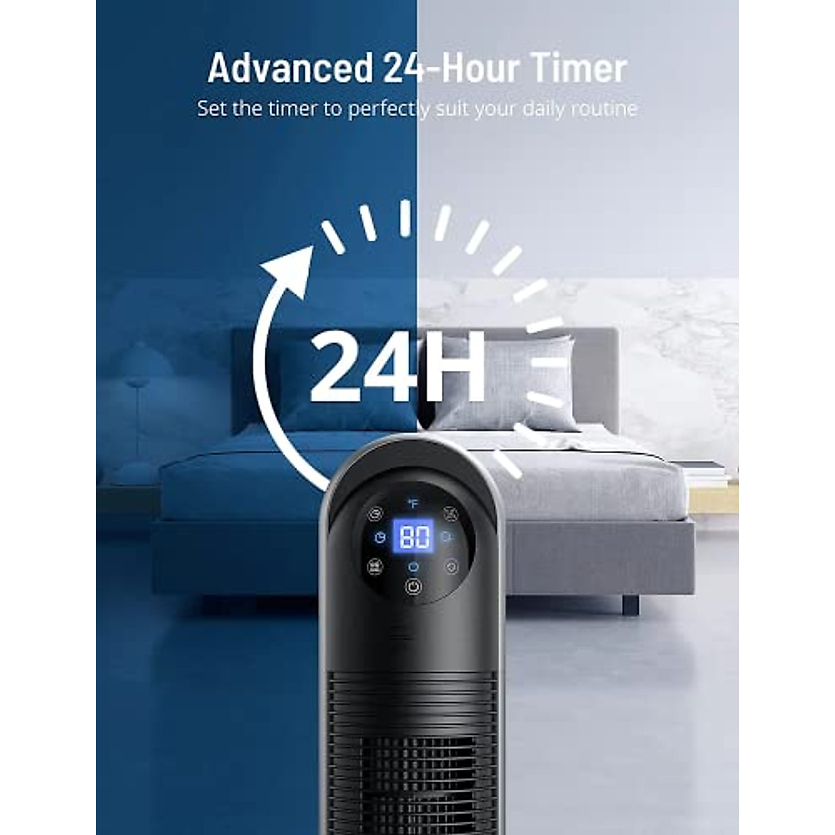 Tower Fan for Bedroom, 44 inch Standing Floor Fans with Remote, 24 ft/s Velocity Quiet Cooling Fan 24 dB, 12 Speeds, 24H Timer, 70° Oscillating with 3 Modes, LED Display Bladeless Fan for Home Office