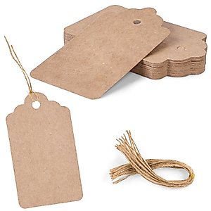 Koogel 20PCS Kraft Gift Tags with String, 2.8 x 1.6 Inch Gift Tags Price Tags Hanging Tags for Gift Bags DIY Crafts Birthday Wedding Party Favors