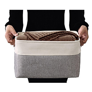 DECOMOMO Storage Bins Fabric Storage Baskets for Shelves, Linen Closet Organization Toys Nursery (Grey and White, XL - 3 Pack)