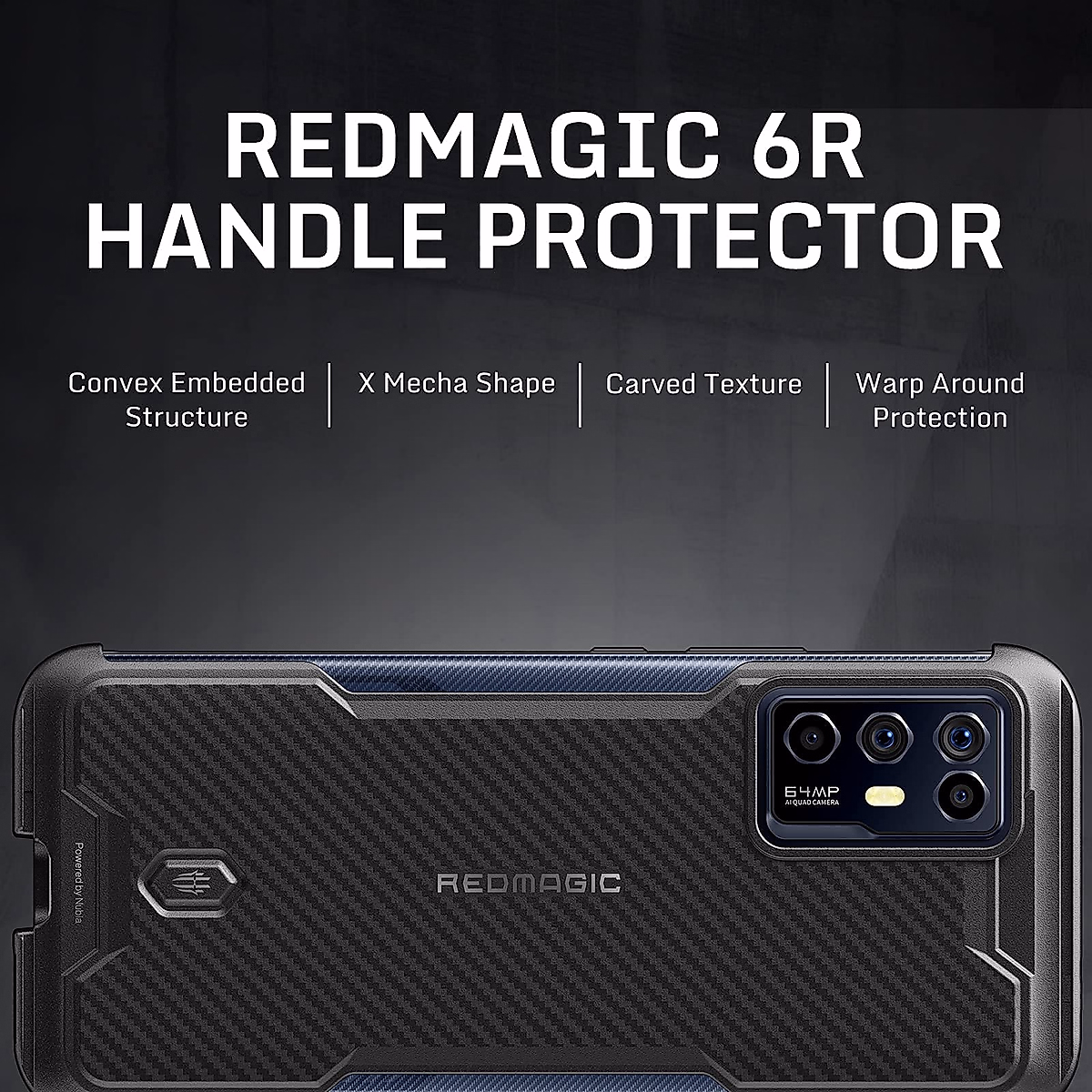 nubia REDMAGIC 6R Pro Handle Protective Case, Flexible TPU Cover Anti-Scratches Shockproof Phone Case Compatible Red Magic 6R/6 Racing, Black