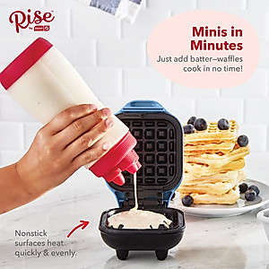 Rise by DASH Mini Waffle maker non stick surface cooks in minutes 4 inch waffles (Blue), Blue/Red