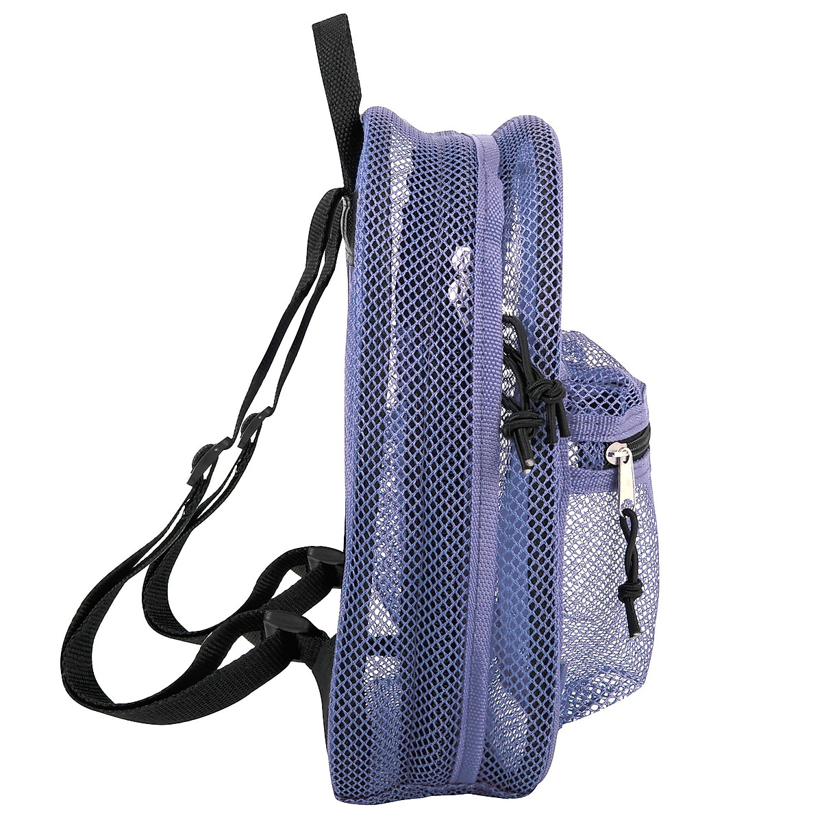 Mini Mesh Backpack for Women, Men, Beach Toys, Pool, and Swimming Gear; Mini Transparent Backpacks with Padded Straps (Purple)