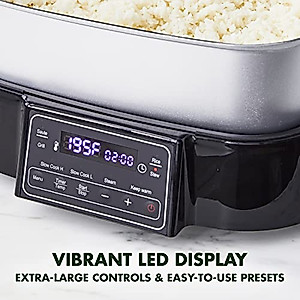 GreenPan Stainless Steel 8-in-1 Skillet Grill & Slow Cooker, Presets to Saute Steam Stir-Fry and Cook Rice, Healthy Ceramic Nonstick and Dishwasher Safe Parts, Easy-to-use LED Display