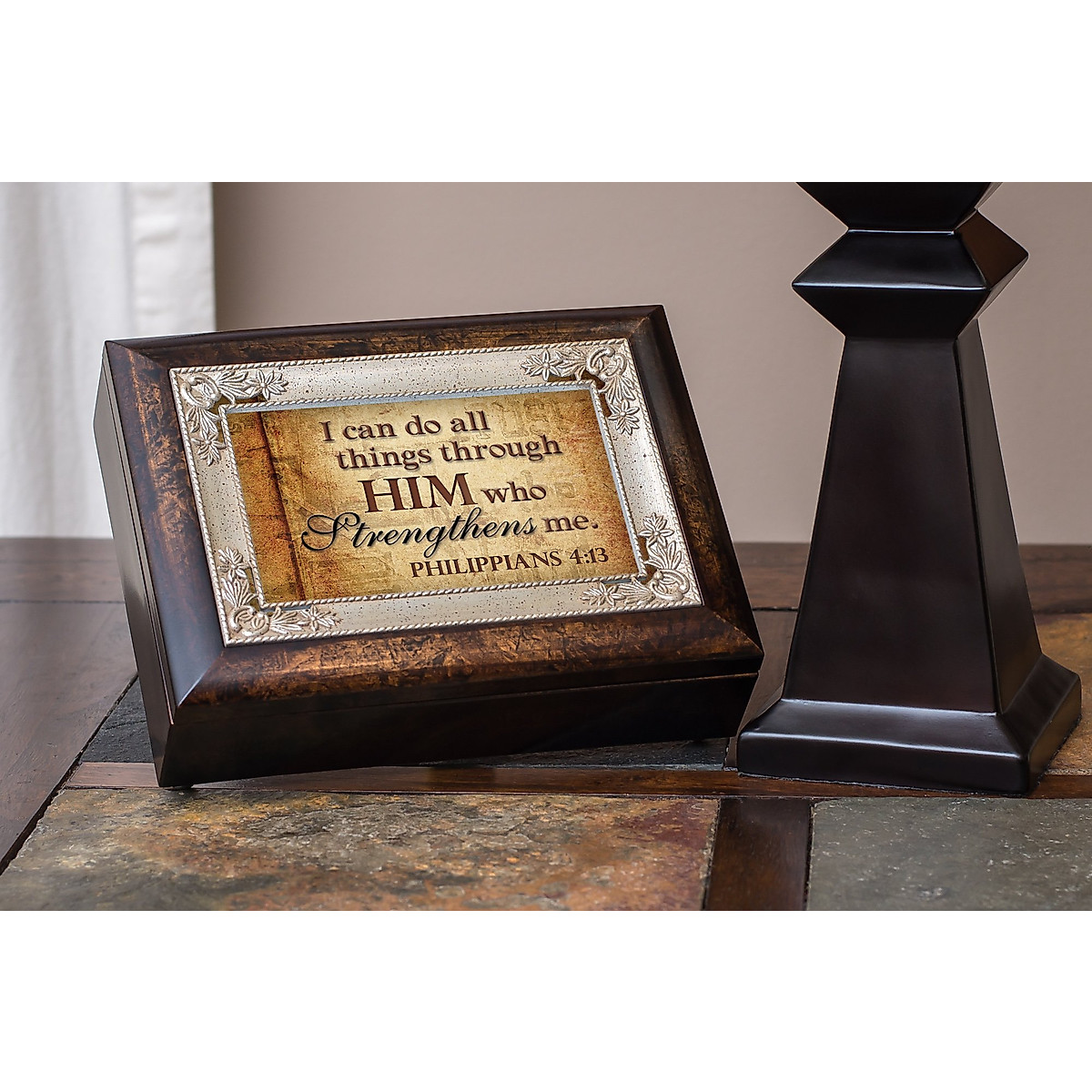 Cottage Garden All Things Through Him Italian Design Jewelry Music Box Plays Amazing Grace