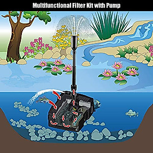 Goplus 4 in 1 Submersible Pond Filter Pump, 660 GPH Fountain Pump w/ 9-Watt Sterilizer, UV Light & 3 Nozzles, All-in-One Water Pond Cleaning System Outdoor for Aquariums Fish Tank (Black)