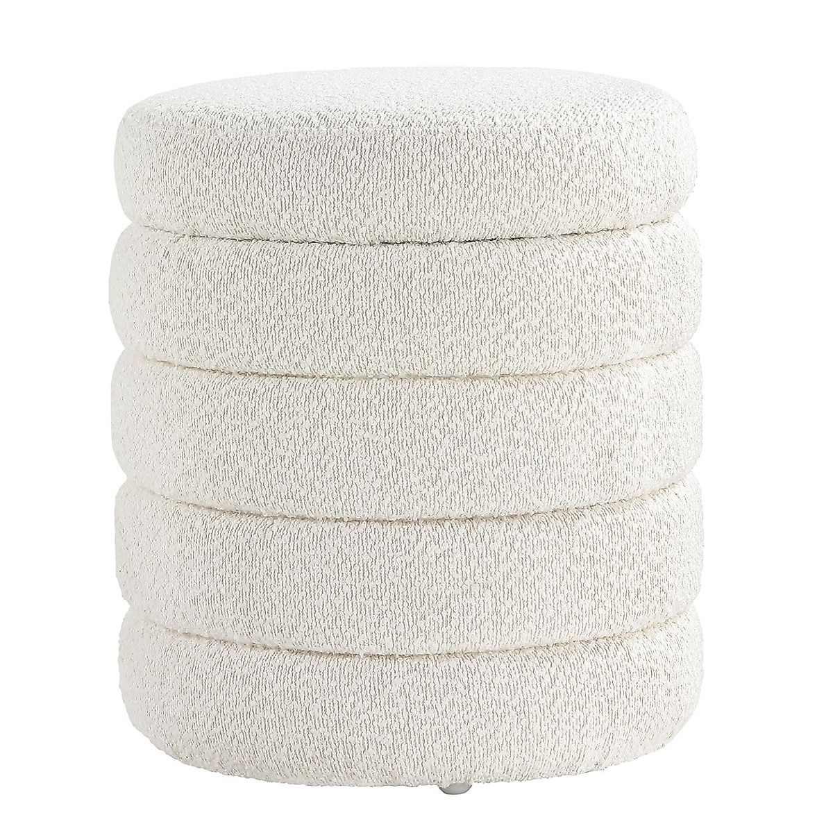 Modern Round Ottoman with Soft Padded Seat, Storage Vanity Chairs for Makeup, Upholstered Footrest Stool Ottoman Foot Stool for Living Room, Bedroom