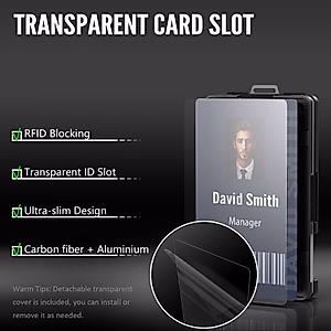 Elilier Minimalist Wallet for Men, Unisex Adults, RFID Protected, Carbon Fiber & Aluminum, Slim, Black with Clear ID Badge Holder