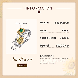 Lemefind Mothers Ring 925 Sterling Silver Personalized 2 Sunflower Birthstone Name Rings Mom Ring Mothers Day Gifts for Women Wife Mom Grandma (6-9 Size)