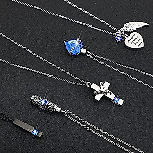 10 Pcs Urn Necklace for Ashes Cremation Jewelry Wings Tear Drop Cross Crystal Ashes Necklace Stainless Steel Zircon Memorial Locket Vertical Bar Heart Waterproof Ashes Keepsake for Men (Blue)
