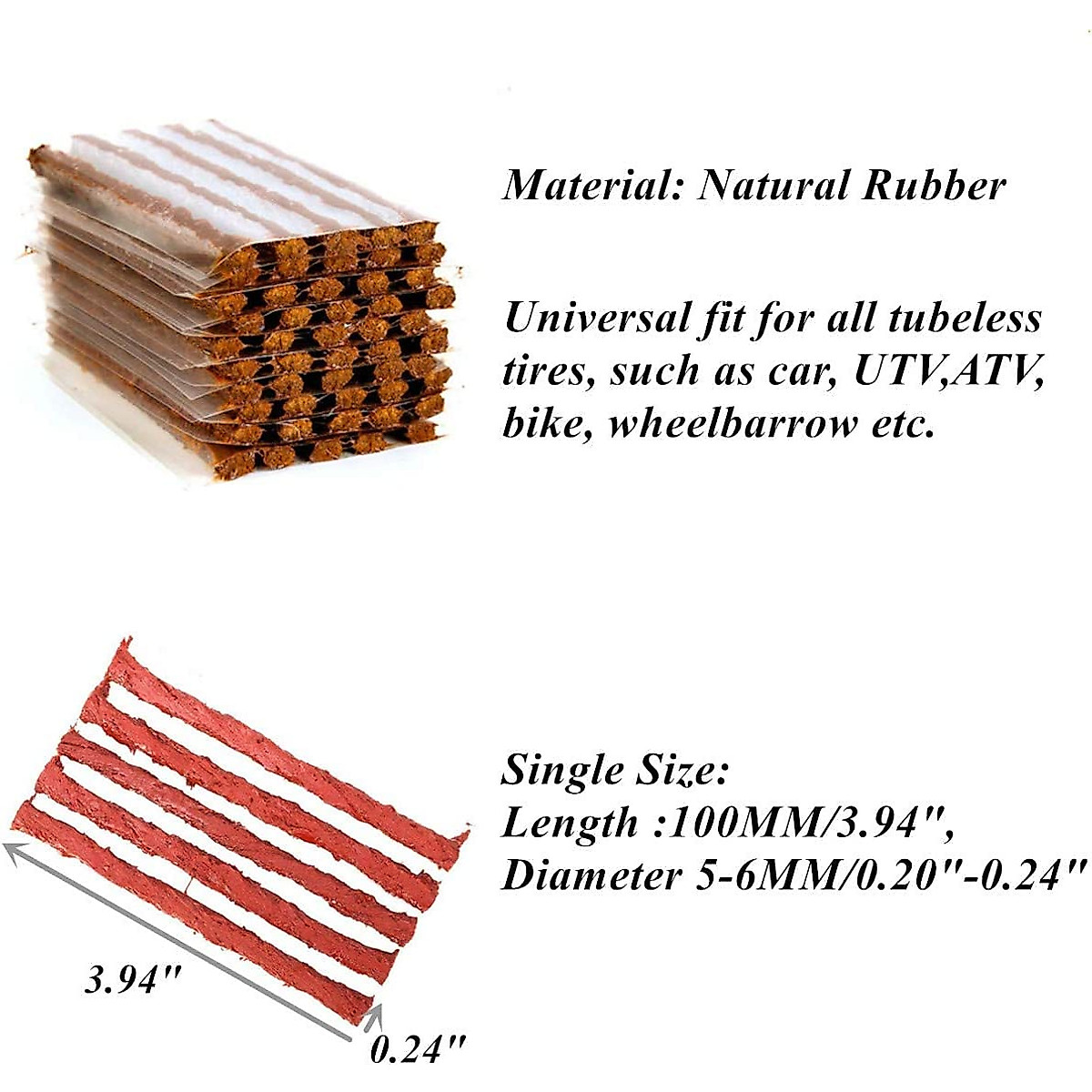 HappyBeeYo Pack of 100 Tire Repair Plugs, Tire Repair Strings Rubber Strips,Self Vulcanizing Tubeless Seal(100mm x 6mm) for Cars