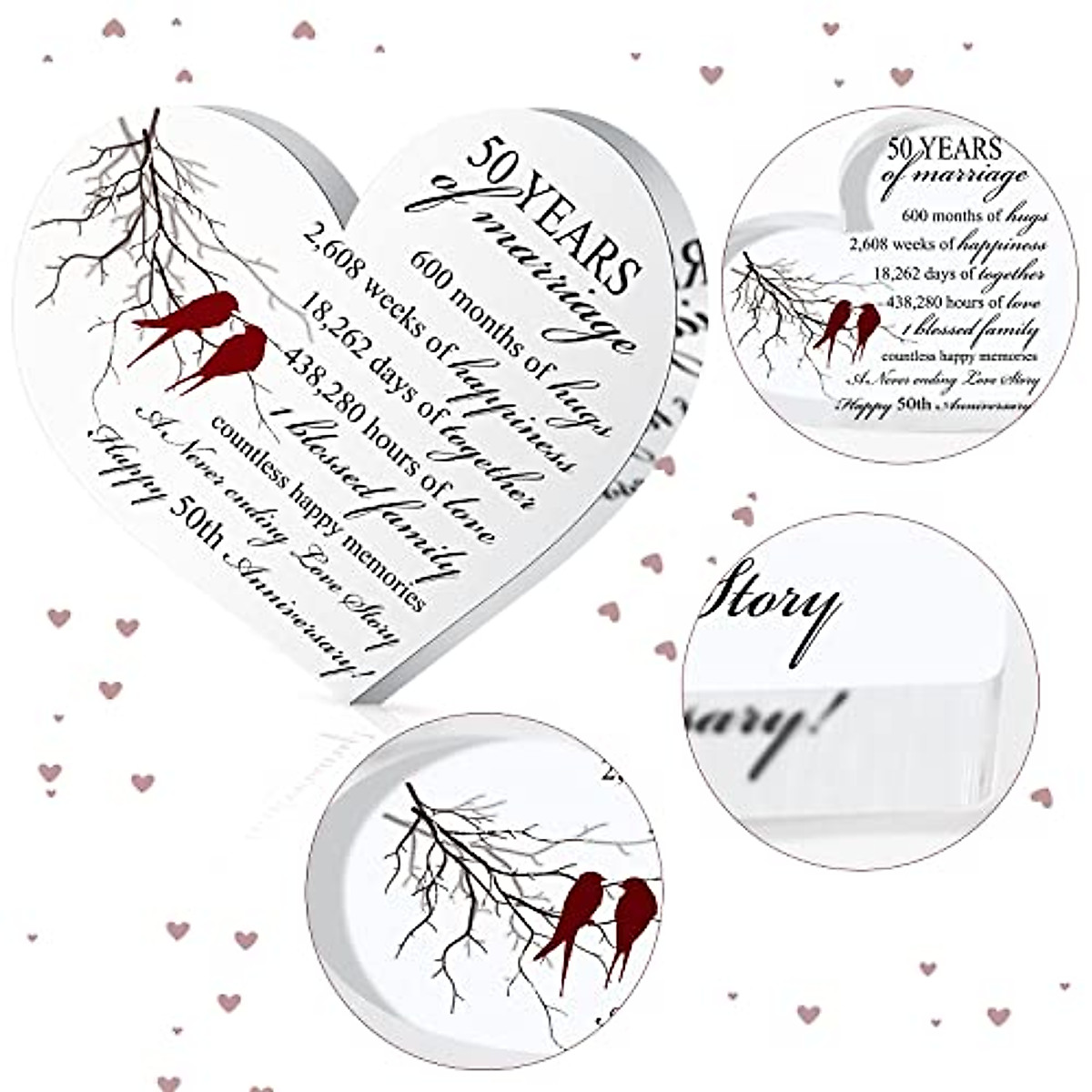 Qunclay Years of Marriage Gift Wedding Anniversary Heart Marriage Keepsake Decoration Gift for Couple Parent Women Mom Husband Wife (50th)