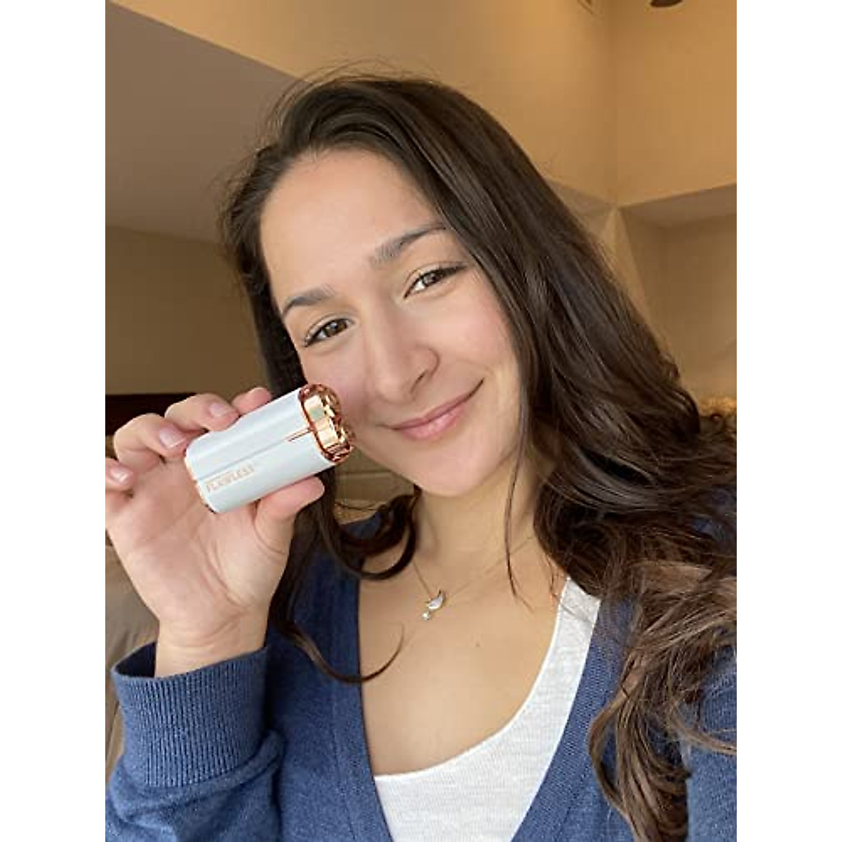 Finishing Touch Flawless Women's Painless Hair Remover Face Duo, Facial Electric Shaver Device, Dermatologist Approved, Hypo-allergenic, White/Rose Gold