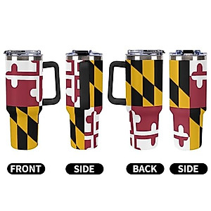 Maryland Flag Insulated Tumblers with Handle Stainless Steel Coffee Mug Funny Travel Cup with Lid Straw 40oz