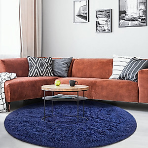 Gifeas Navy Blue Round Rug for Girls Bedroom, Fluffy Circle Rug 4'X4' for Kids Room Decor, Shaggy Circular Rug for Baby Nursery Dorm, Upgrade Fuzzy Plush Rug for Living room, Cute Room Decor for Teens