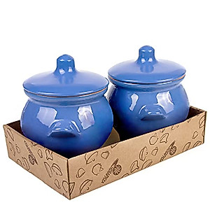 Stoneware Ramekin (Set of 2) - Clay Pots for Cooking (Blue)