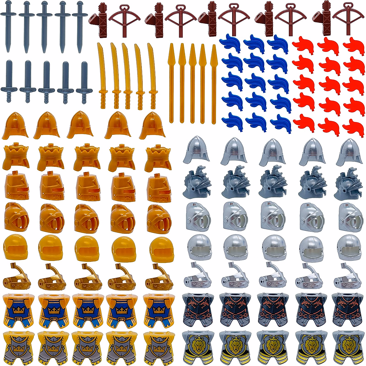 MIUTRUE Medieval Knight Weapons Pack Accessories Set Building Block Toy Armor Helmet Shield Bow Arrow Designed for Mini Figures Gift for Kids Boys Grils Building Kits Toys