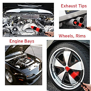 Fitosy Wheel Rim Brush, Soft Bristle Long Master Car Wheel Brush Rim Tire Detailing Brush Car Washing Brush for Wheels Rims Exhaust Tips Vehicle Engine Motorcycles,No Scratches (Wheel & Tire Set)