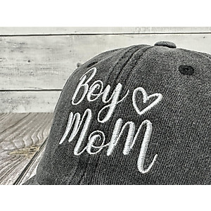 Shenbors Embroidered Boy's Mom Hat for Women, Washed Black Baseball Cap, Gift for Mama Mother, Embroidery Adjustable Snapback Trucker Hat