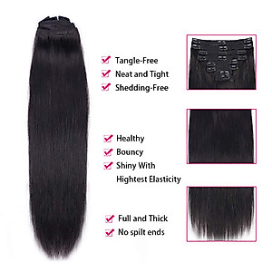 Nvnvdij Straight Clip in Hair Extensions Human Hair 8pcs Per Set with 18Clips Double Weft Clip in Human Hair Extensions Natural Black Color For Women (14 Inch, Straight Hair)