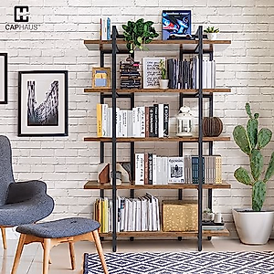 CAPHAUS 5-Tier Book Shelf, 71” H Vintage Industrial Bookcase with Open Display Shelving, Wooden and Metal Shelving Unit, Bookshelves and Bookcases, Stand Shelf for Bedroom, Home Office, Rustic Oak