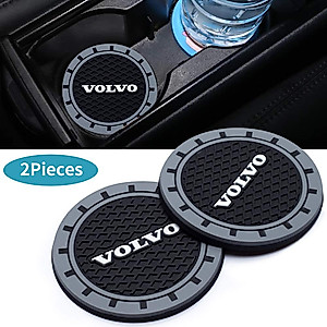 2 Pcs Silicone Non-Slip Car Cup Holder Coasters for Volvo XC60, XC90, S90, V90 2019-2022 with Car Logo Car Cup Holder Car Accessories(3 Inch)