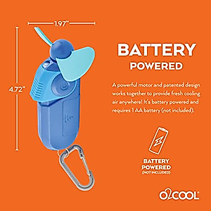 O2COOL Keychain Sport Misting Fan - Pocket Size Battery Powered Portable Fan With Carabiner Clip Small Fan with Mister Handheld Fan Vacation Essentials Hand Fan 2 Pack (Blue)