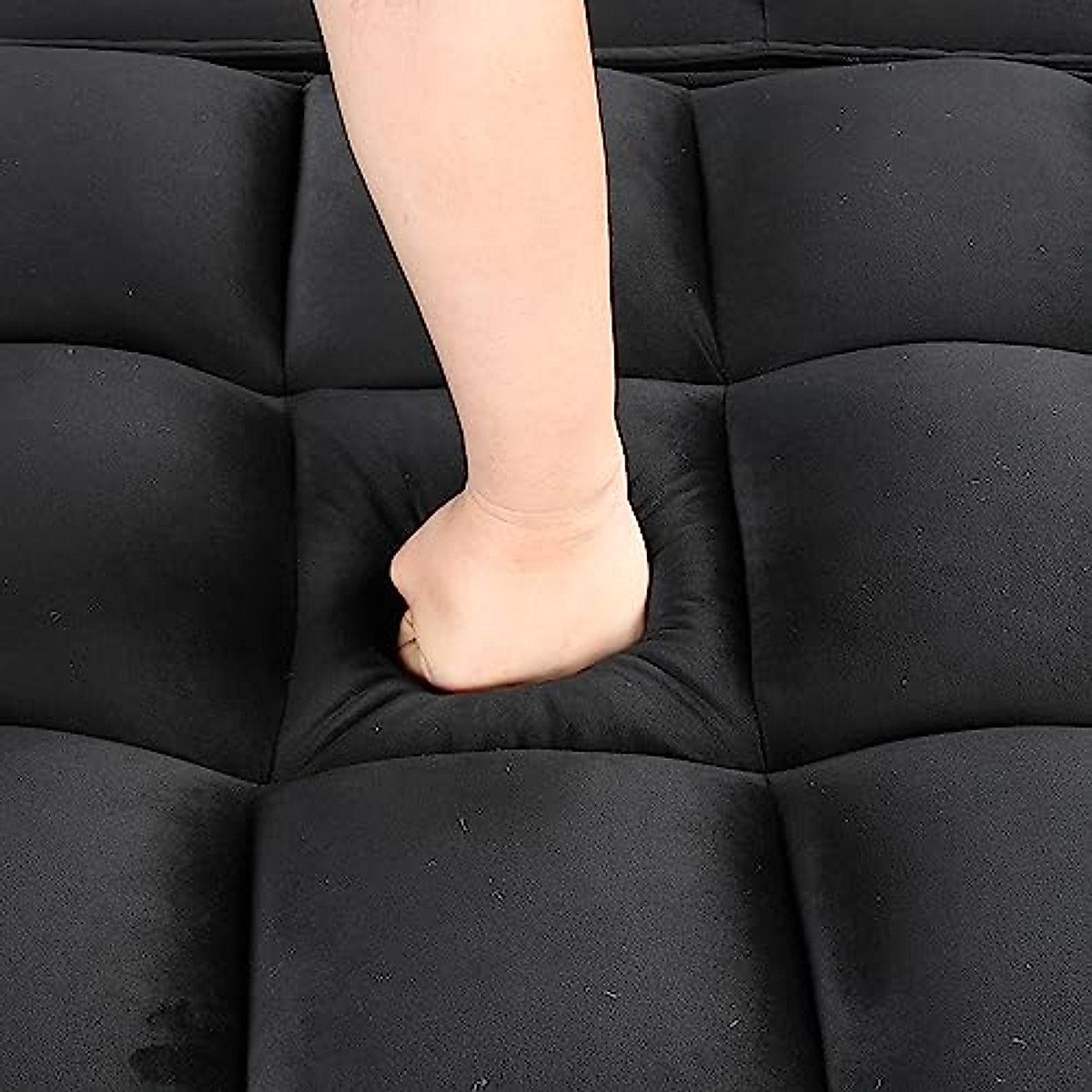 4 in 1 Upholstered Futon Sofa Convertible Twin Sofabed ,Foldable Tufted Loveseat with Pull Out Sleeper Couch Bed, Space Saving Love Seat Daybed W/Side Pockets ,USB Ports & Cupholders for Living Room