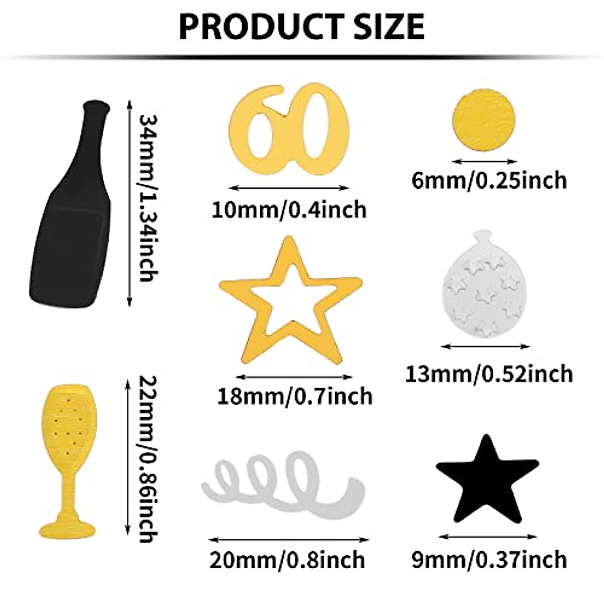 3000 Pieces Birthday Confetti Number 60 Glitter Confetti Birthday Cake Confetti Table Confetti Black Gold and Silver Party Decorations Supplies for Birthday, Anniversary (60th Style)